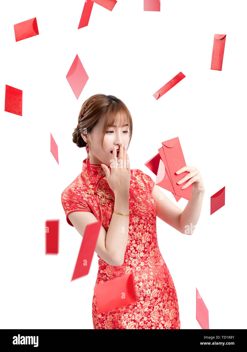 Red envelopes rain beauty on white background Stock Photo - Alamy