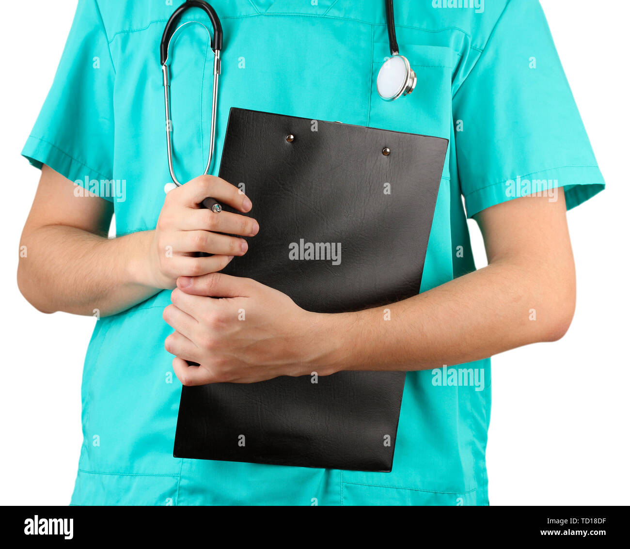 Hand of doctor with prescription blank, isolated on white Stock Photo ...