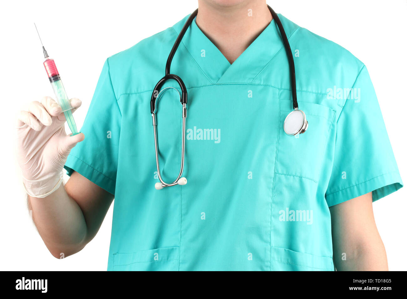 Doctor with syringe, isolated on white Stock Photo - Alamy