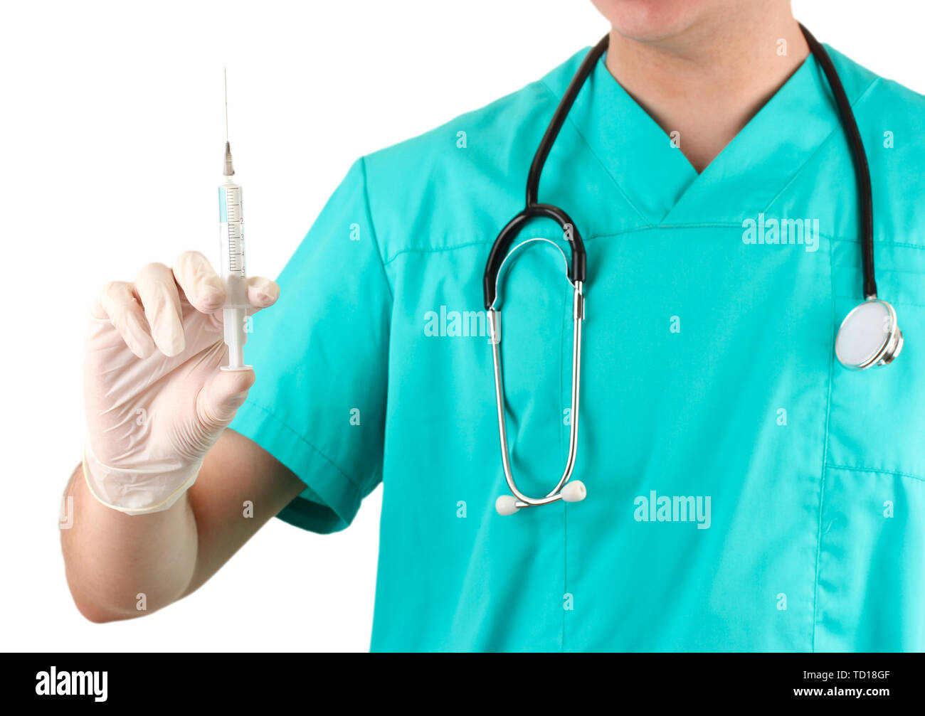 Doctor with syringe, isolated on white Stock Photo - Alamy