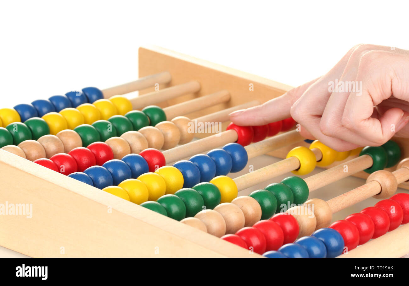 Accountant counting on abacus, isolated on white Stock Photo - Alamy