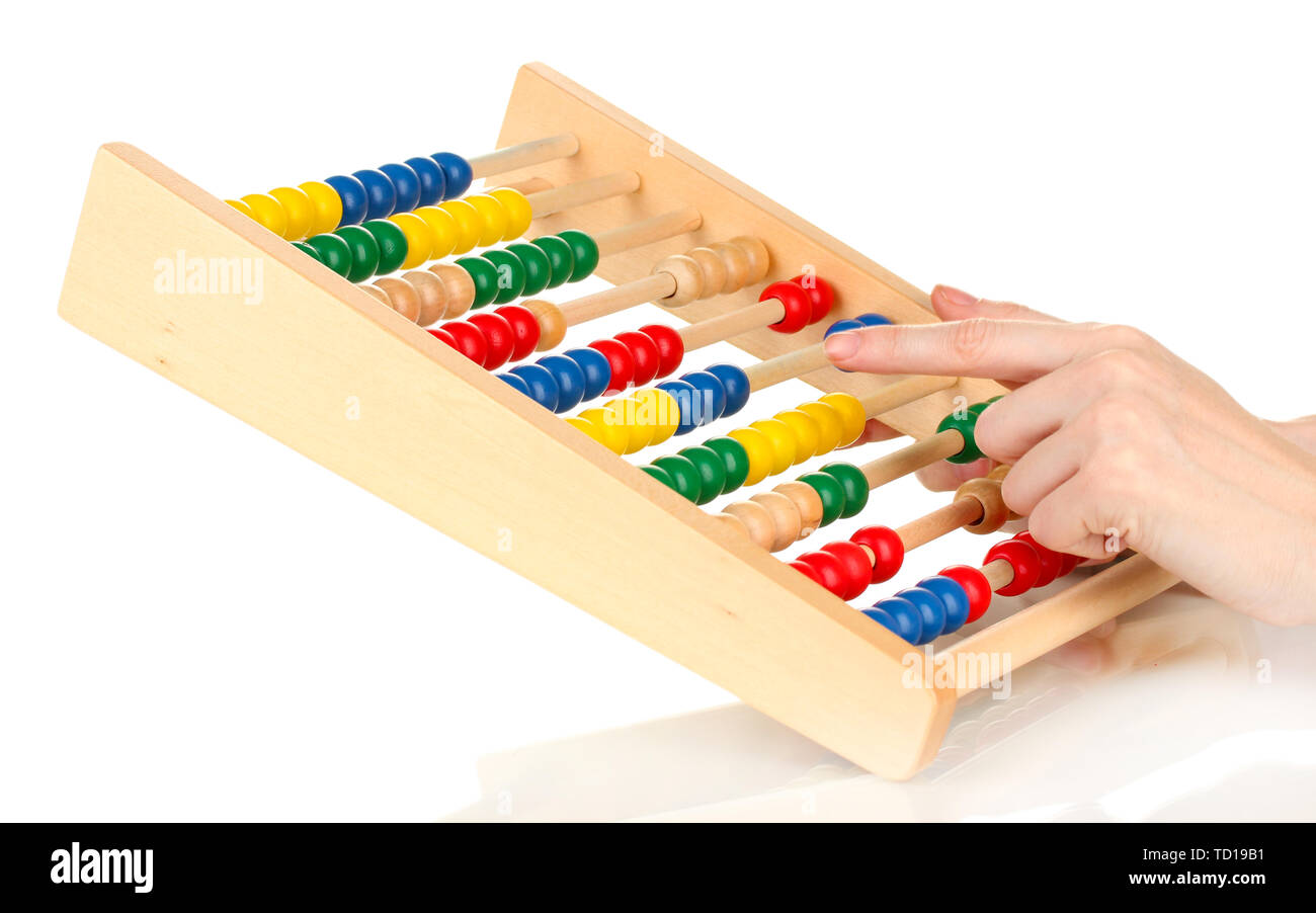 Accountant counting on abacus, isolated on white Stock Photo - Alamy