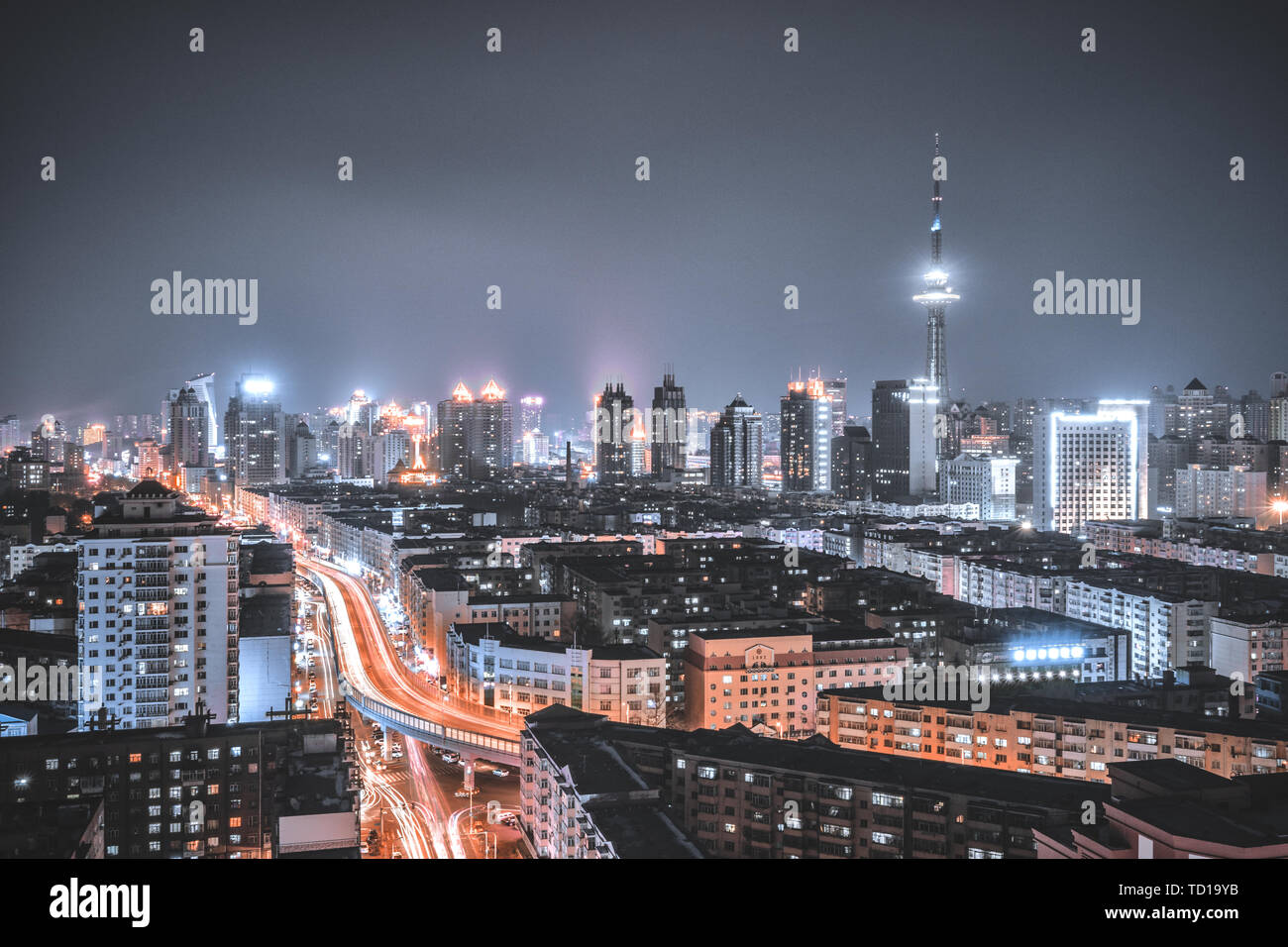 Night View of the City of Nangang District, Harbin Stock Photo - Alamy