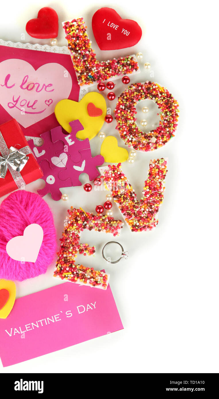 Composition Valentine's Day isolated on white Stock Photo - Alamy