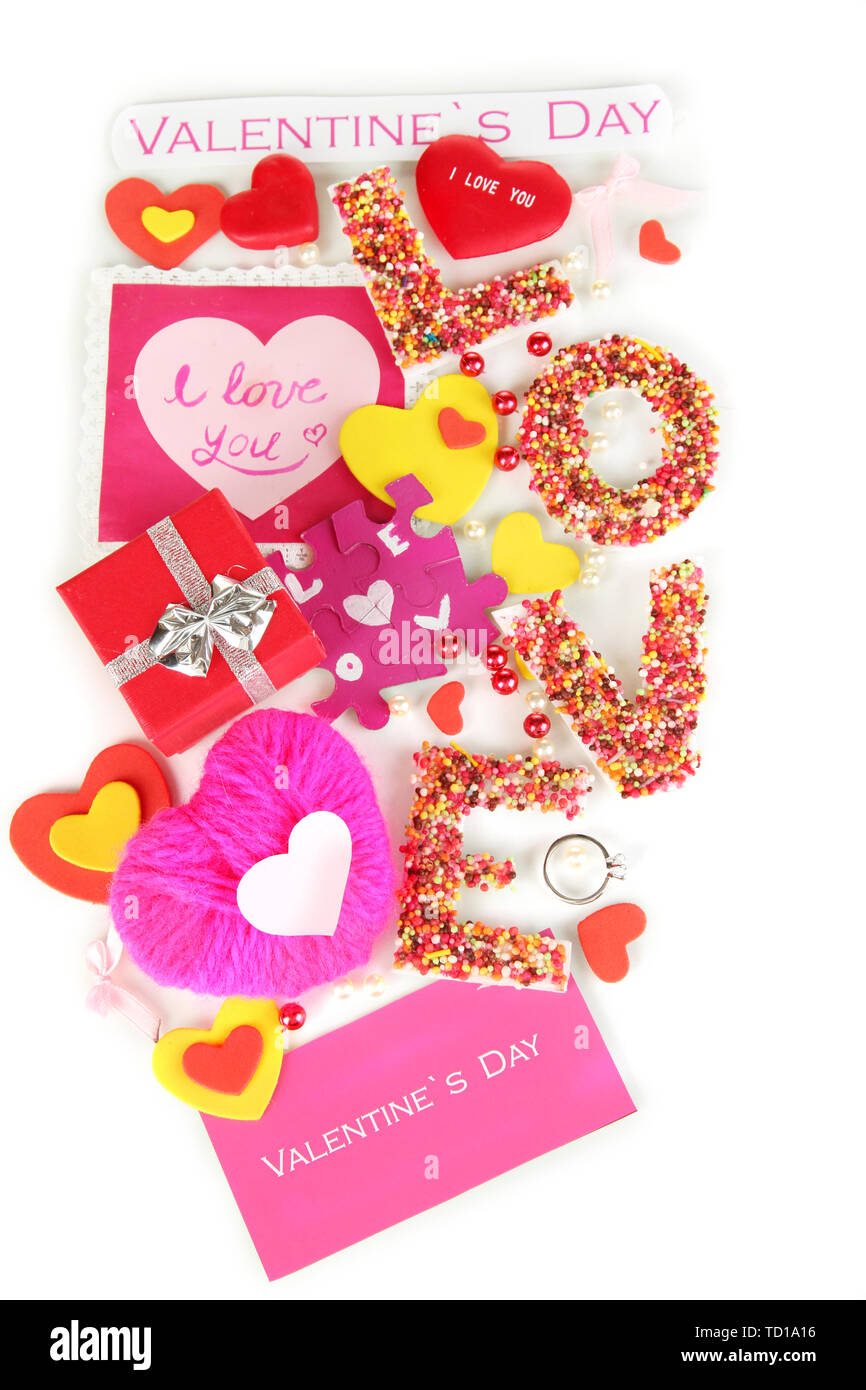 Composition Valentine's Day isolated on white Stock Photo - Alamy