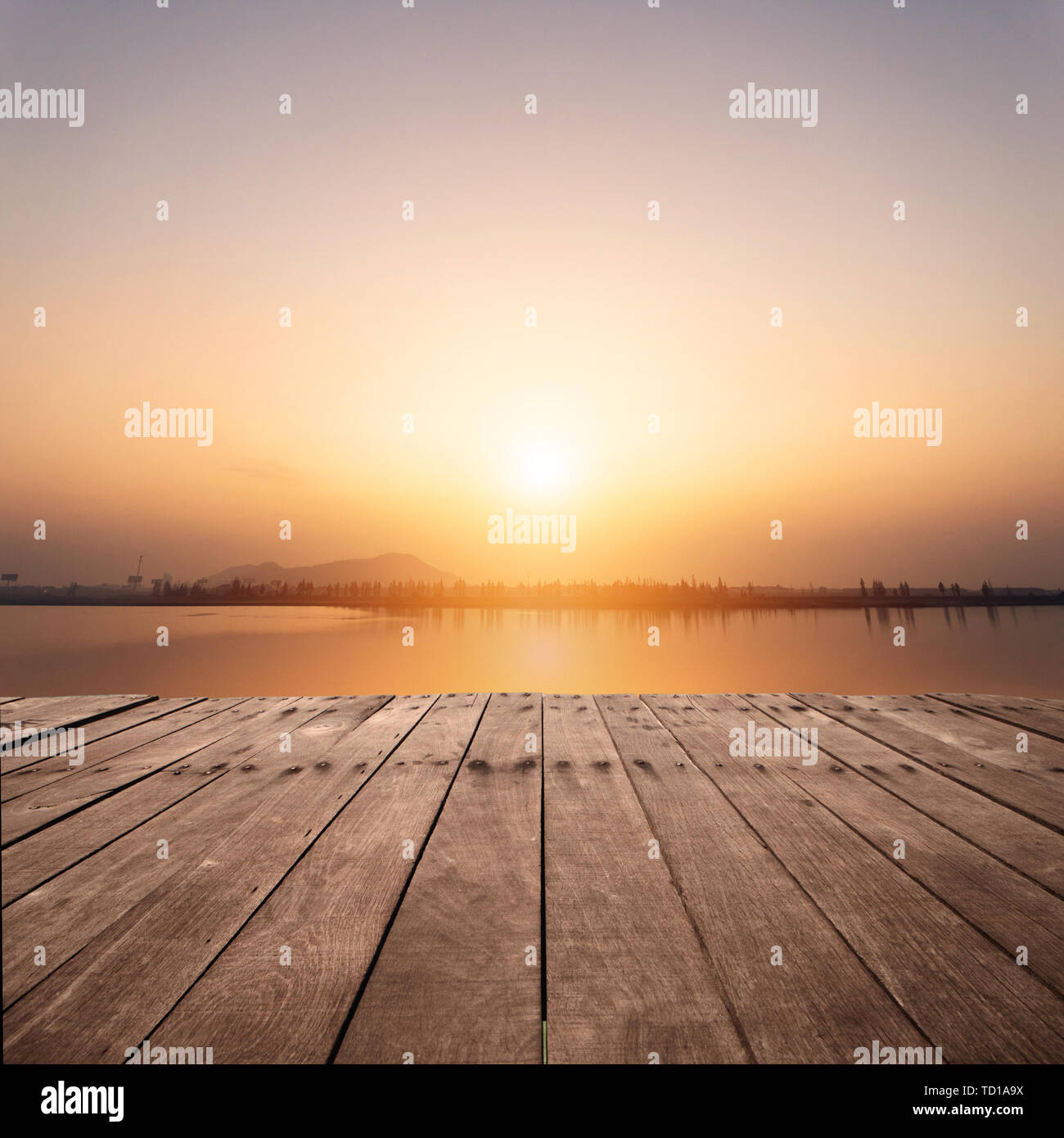 The view of lake with sunset Stock Photo - Alamy