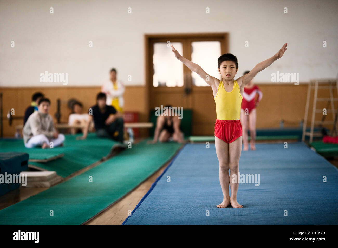 Boy doing gymnastics in a gym Stock Photo - Alamy
