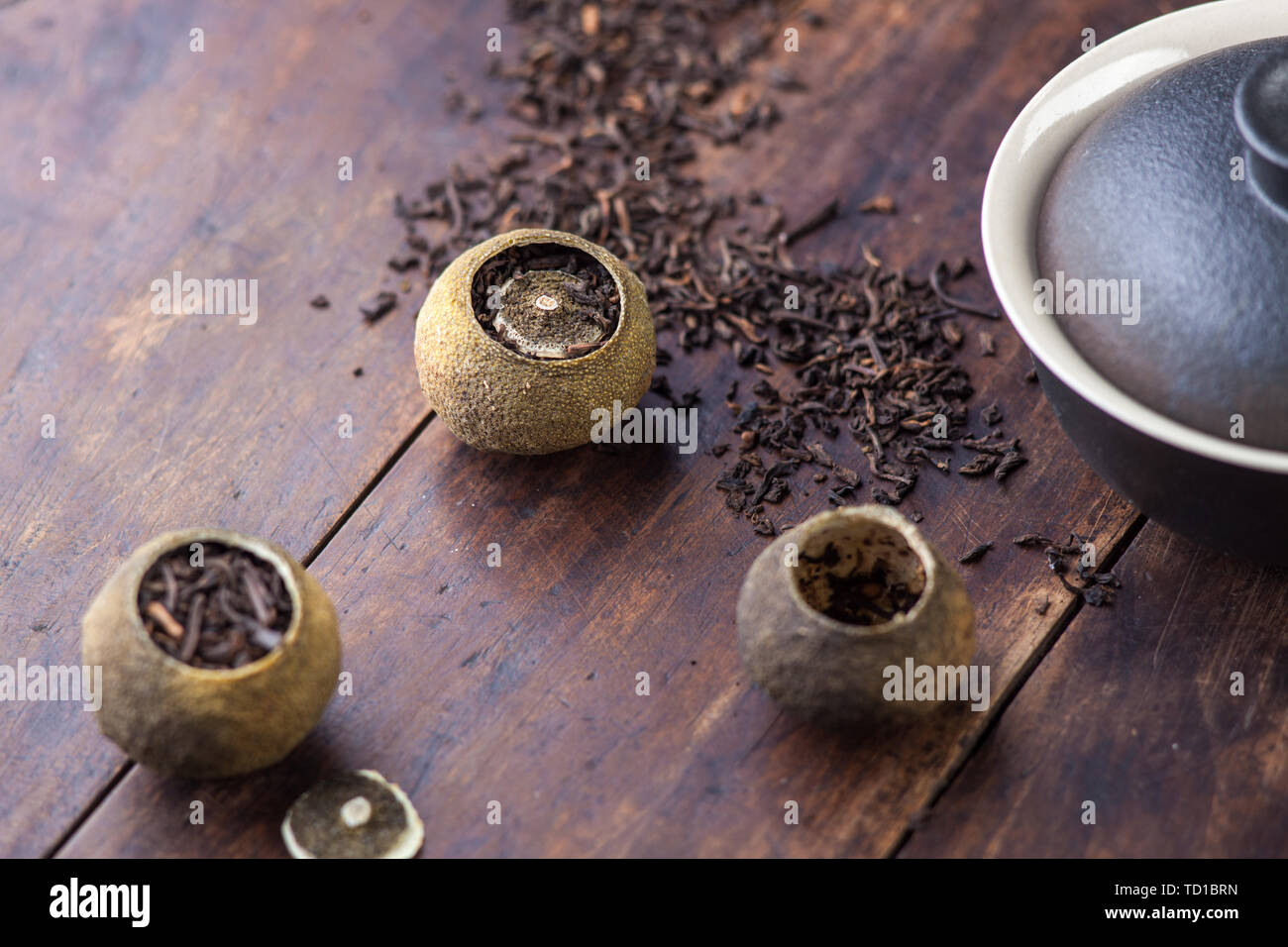 Little green tangerine tea Stock Photo - Alamy