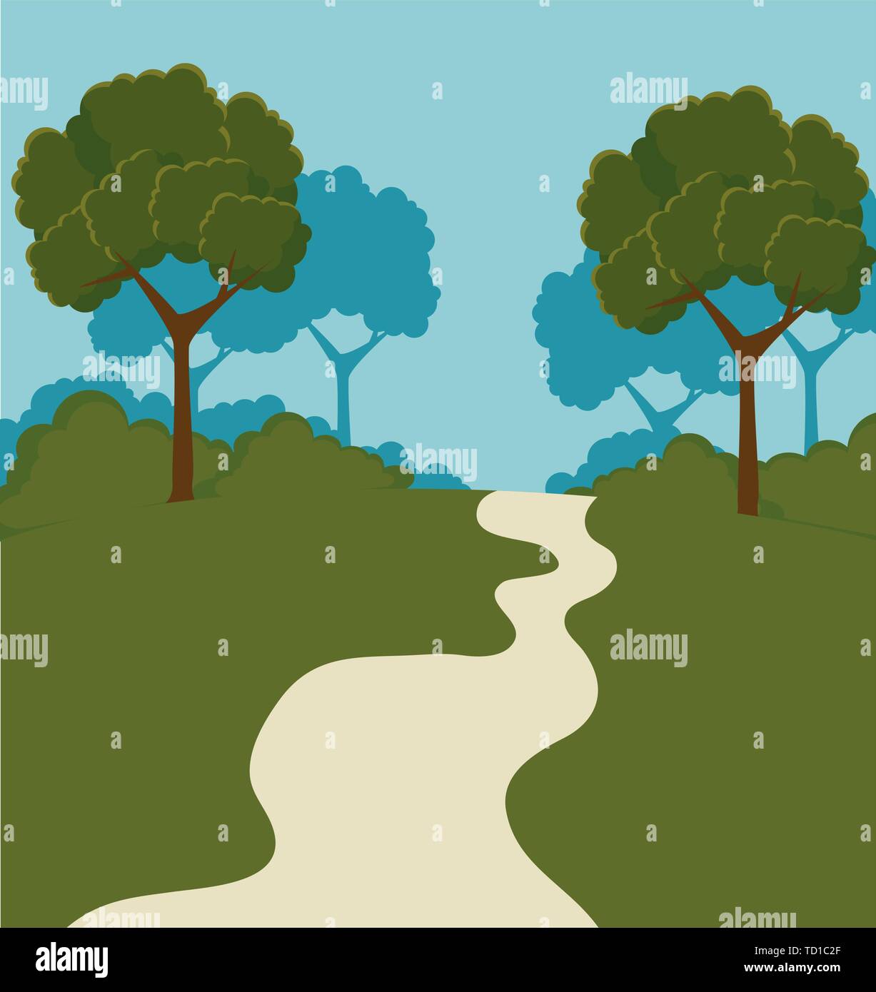 nature trees with way and ecology mountains Stock Vector Image & Art ...