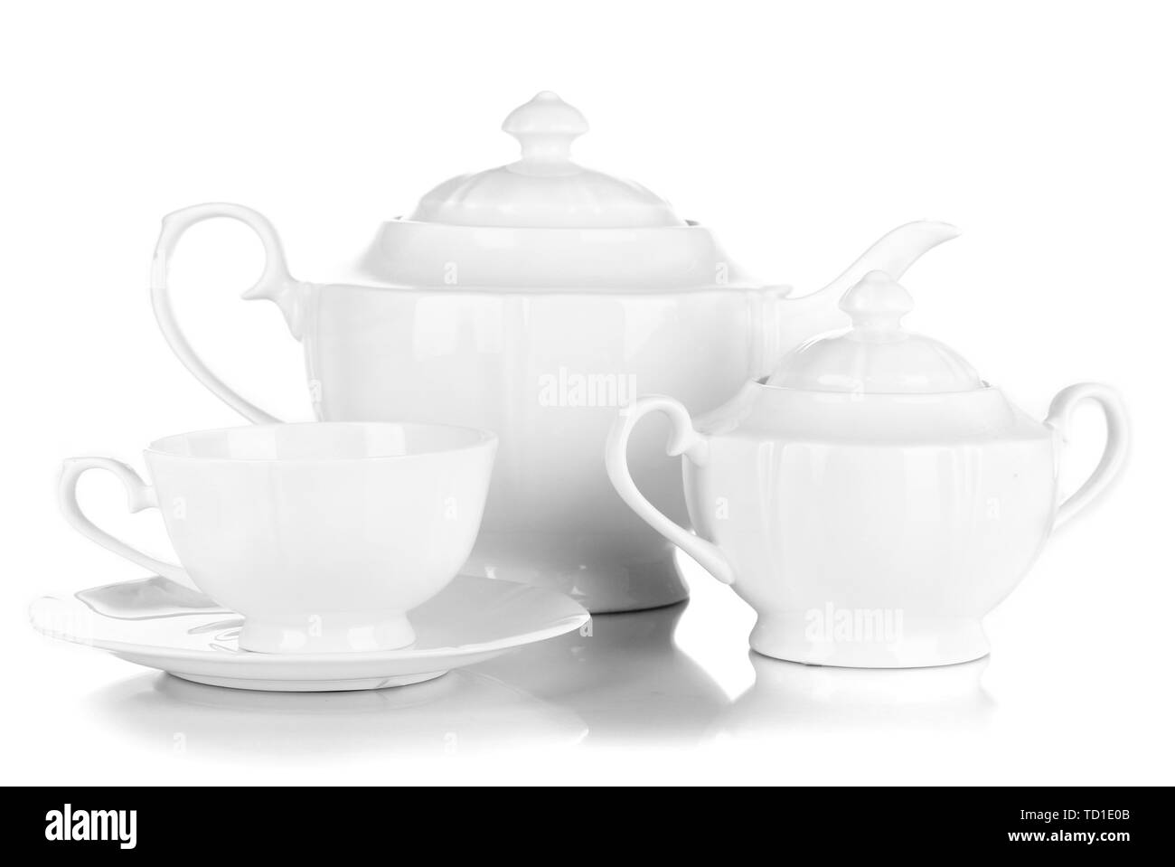 Beautiful white dinner service isolated on white Stock Photo - Alamy