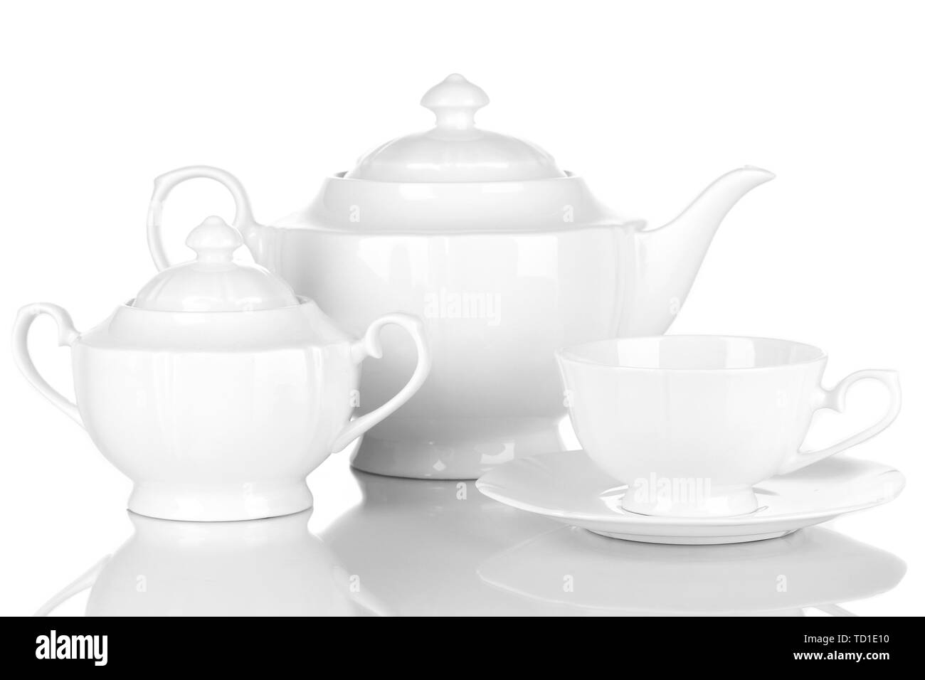 Beautiful white dinner service isolated on white Stock Photo - Alamy
