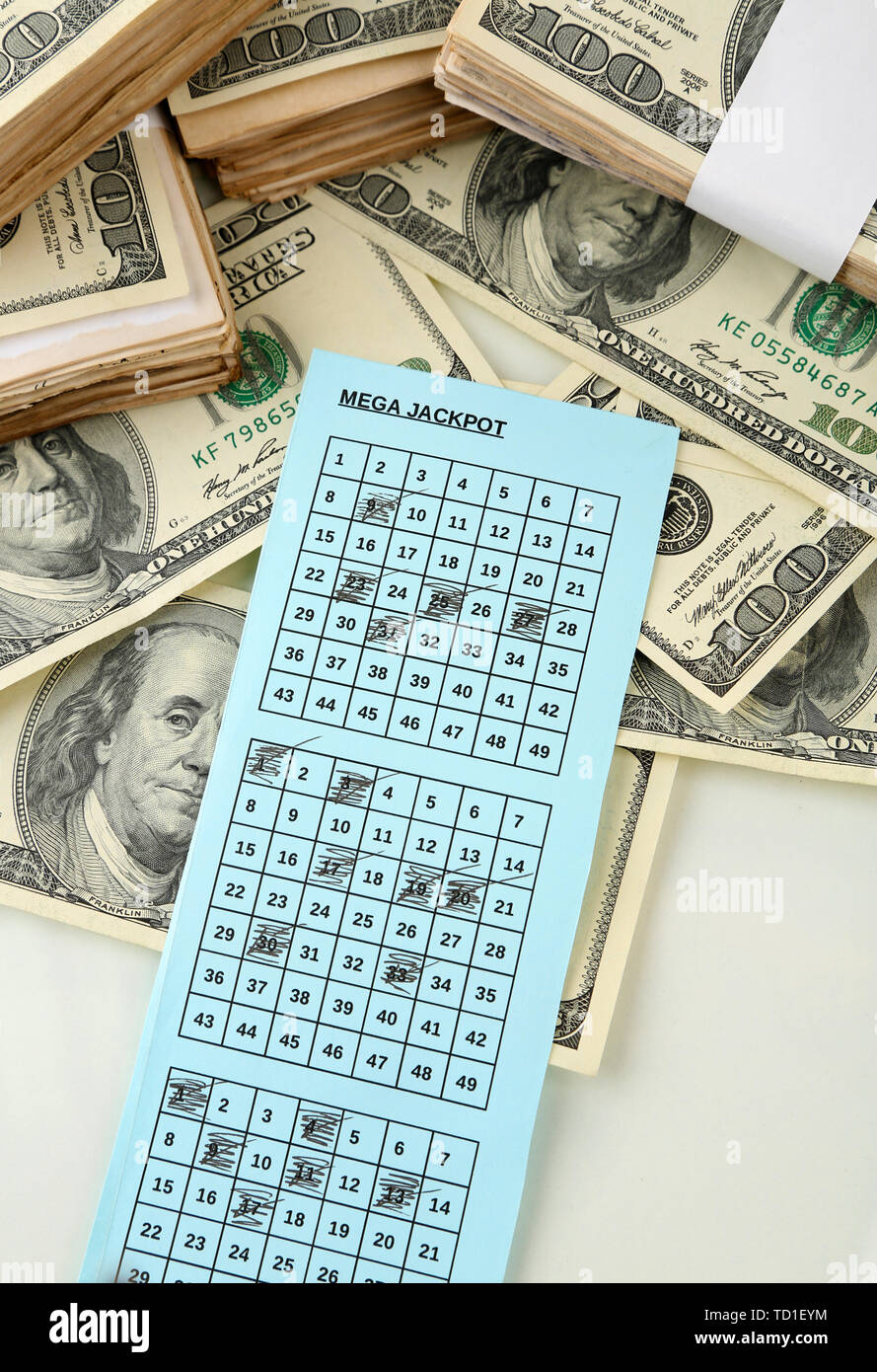 Lottery ticket and money, isolated on white Stock Photo - Alamy