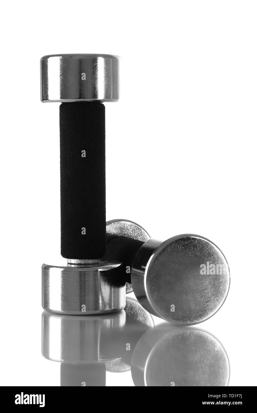 Dumbbells isolated on white Stock Photo - Alamy