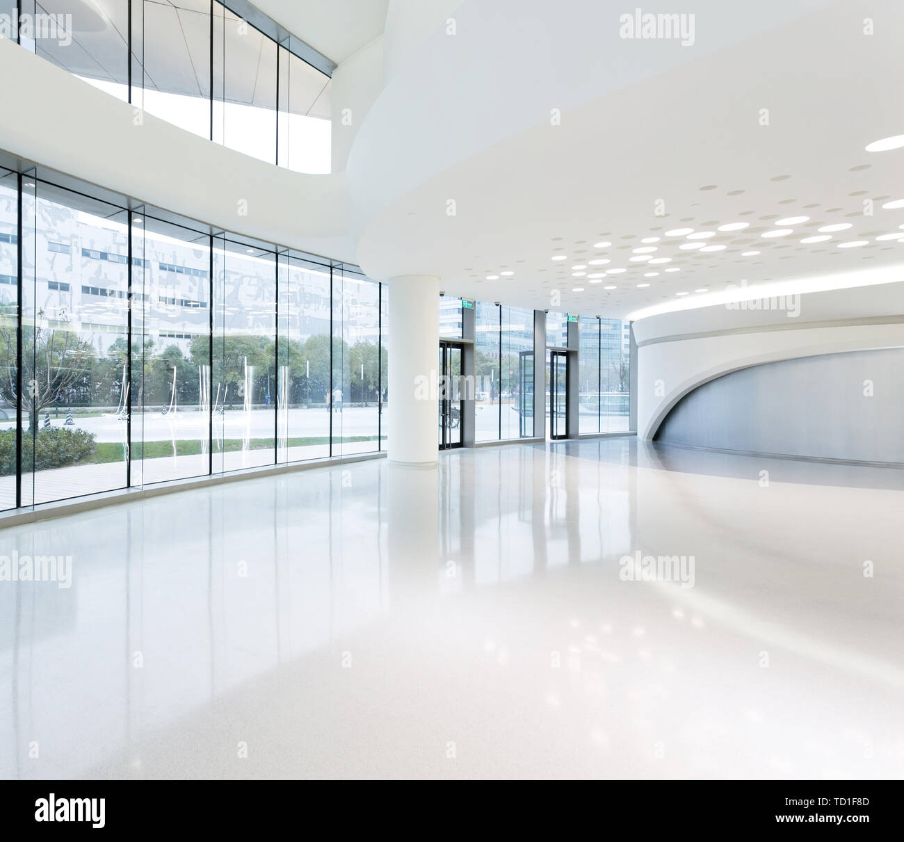 futuristic modern office building interior in urban city Stock Photo ...