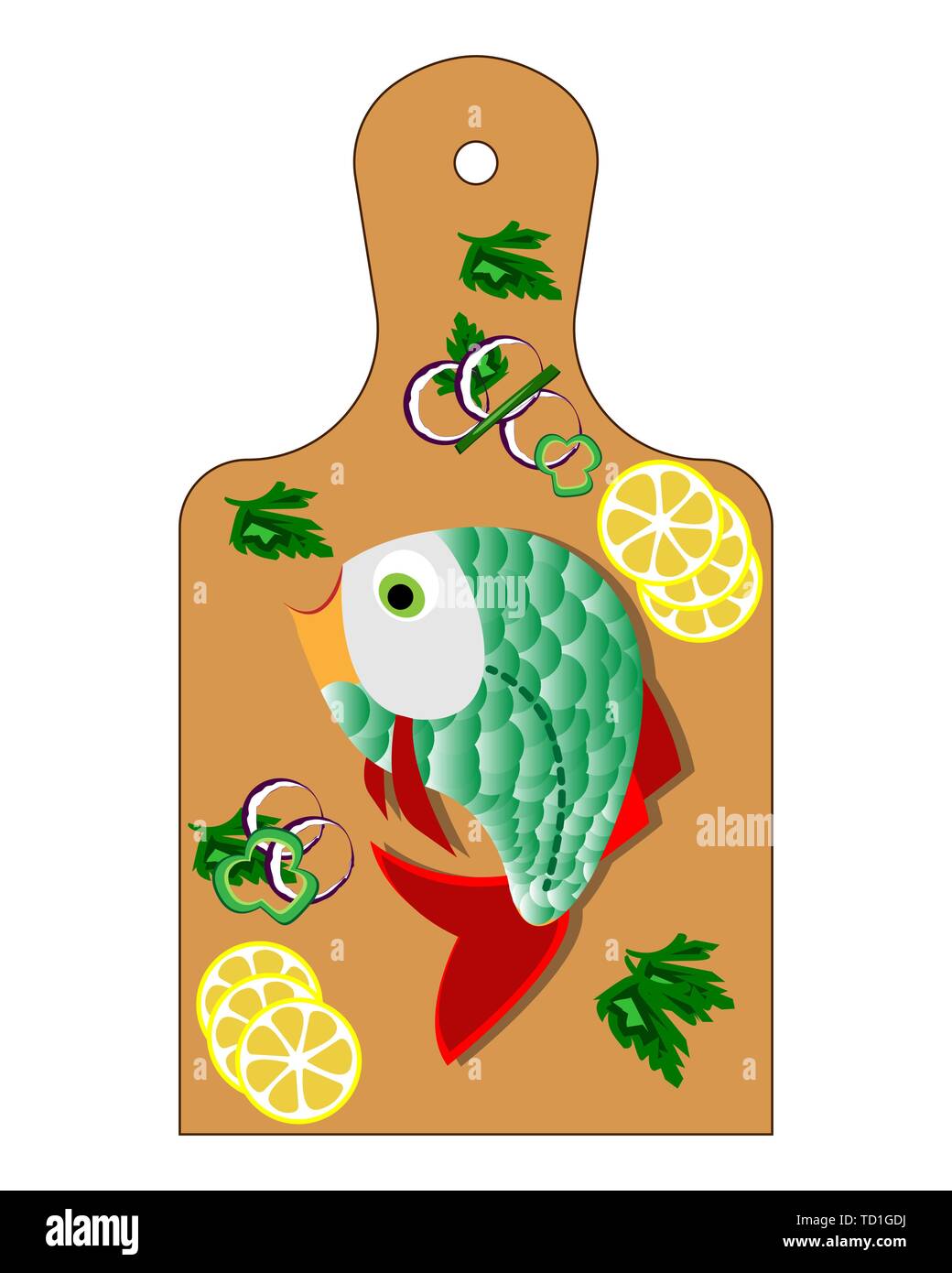 Cooking fish. Fish on the cutting board. Vector illustration Stock ...