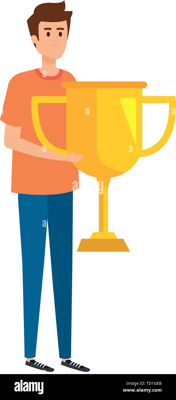 young man lifting trophy cup award Stock Vector Image & Art - Alamy