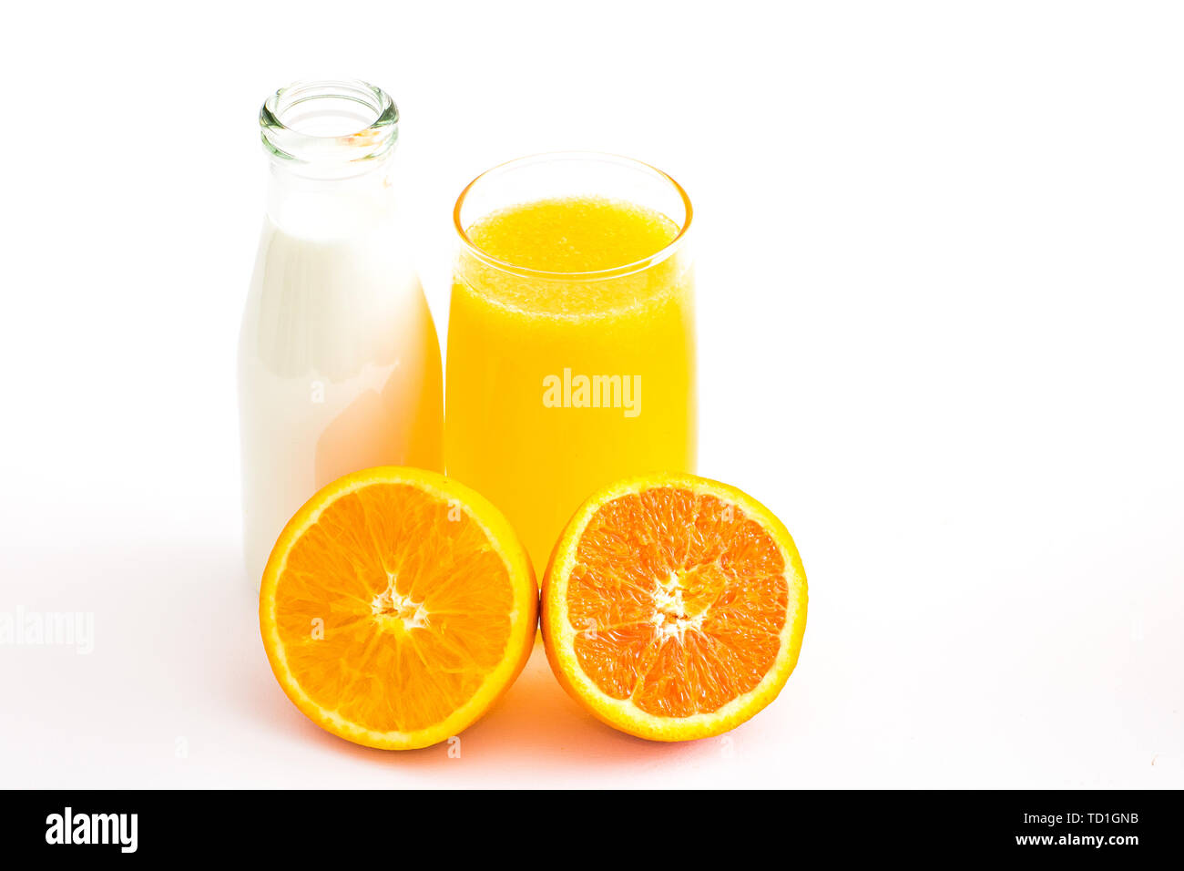 Fresh fruit, milk, orange juice Stock Photo - Alamy