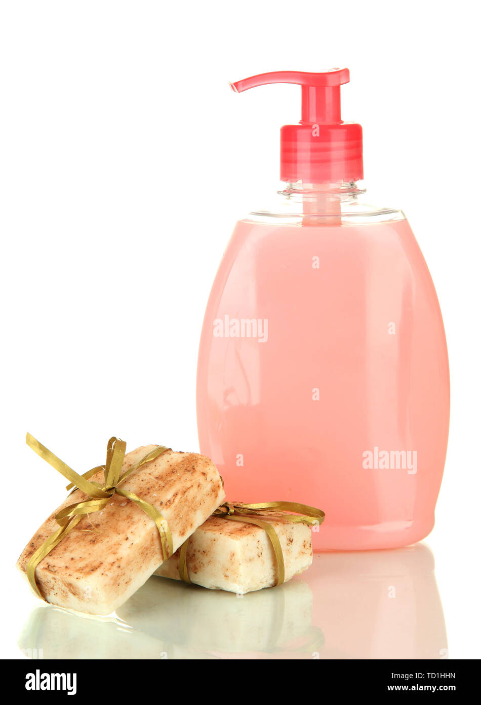 Liquid and hand-made soaps isolated on white Stock Photo - Alamy