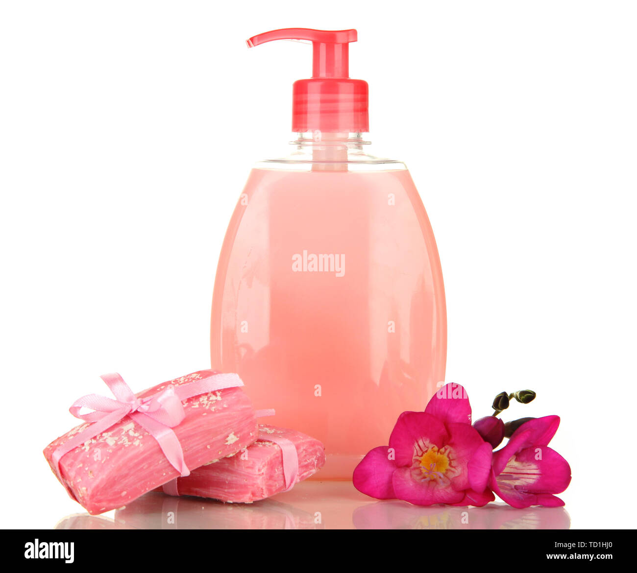 Liquid and hand-made soaps isolated on white Stock Photo - Alamy