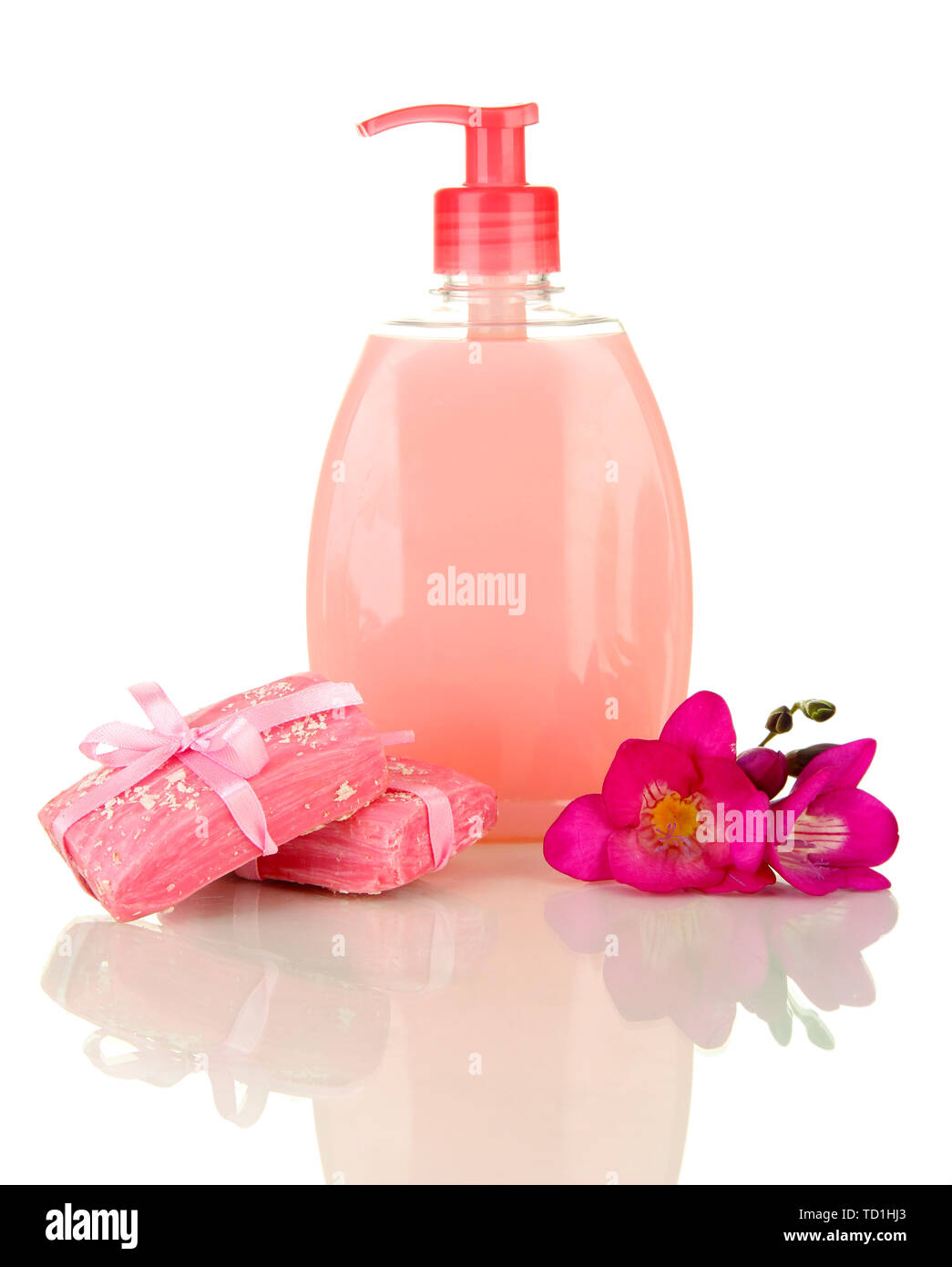 Liquid and hand-made soaps isolated on white Stock Photo - Alamy