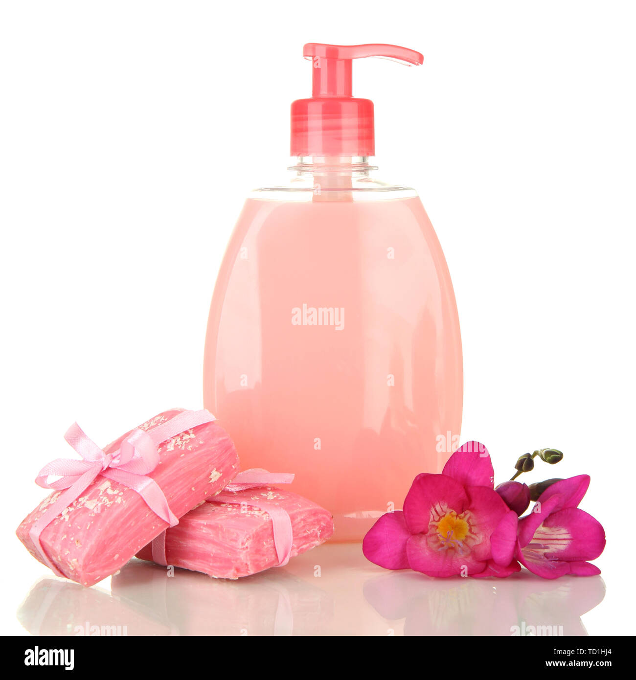 Liquid and hand-made soaps isolated on white Stock Photo - Alamy