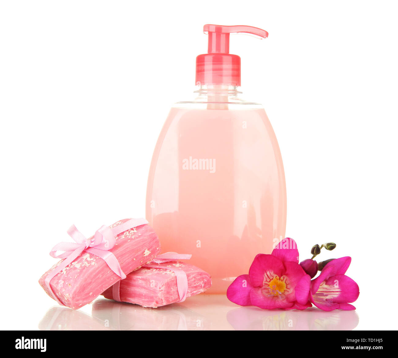 Liquid and hand-made soaps isolated on white Stock Photo - Alamy