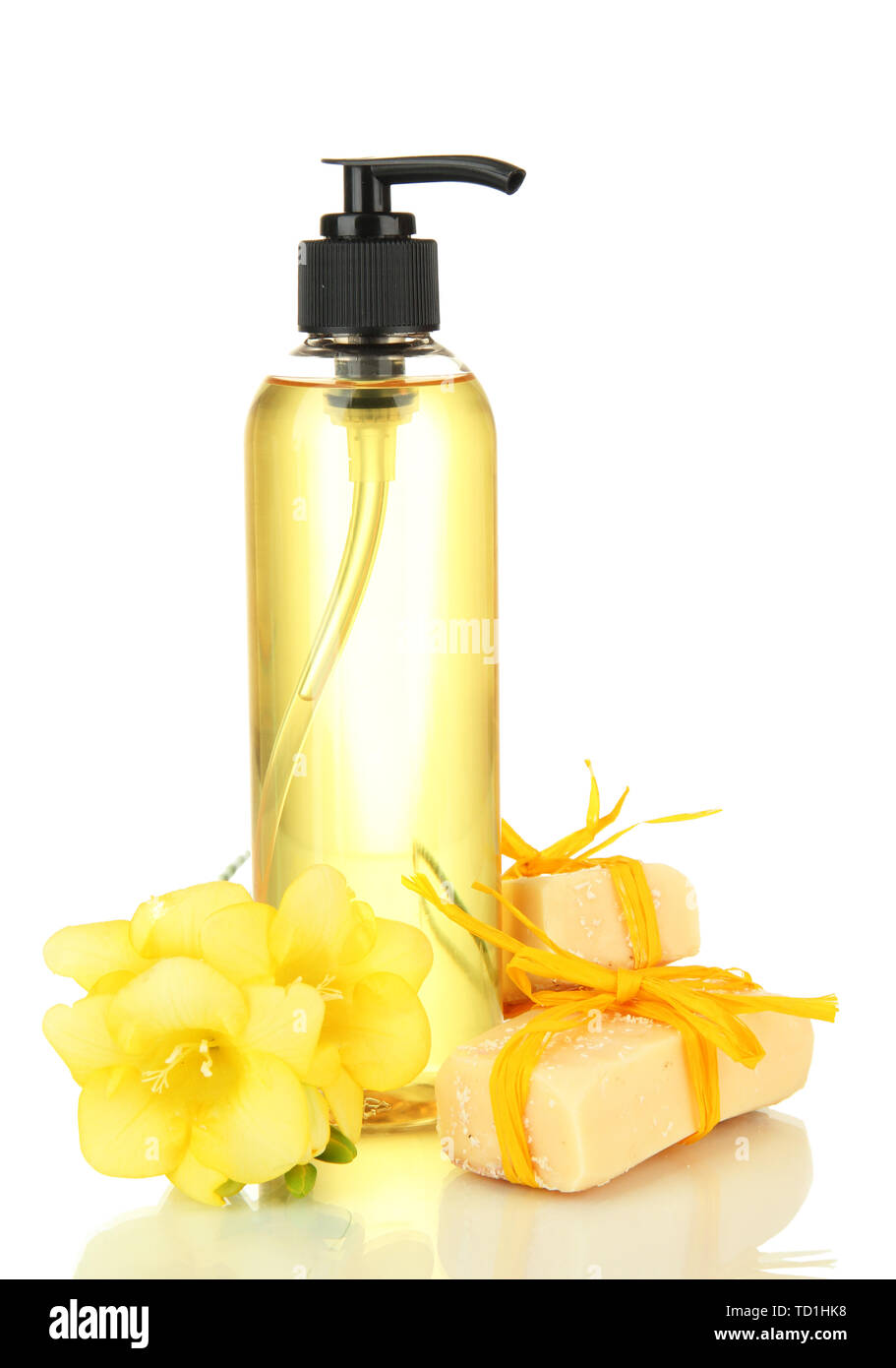 Liquid and hand-made soaps isolated on white Stock Photo - Alamy