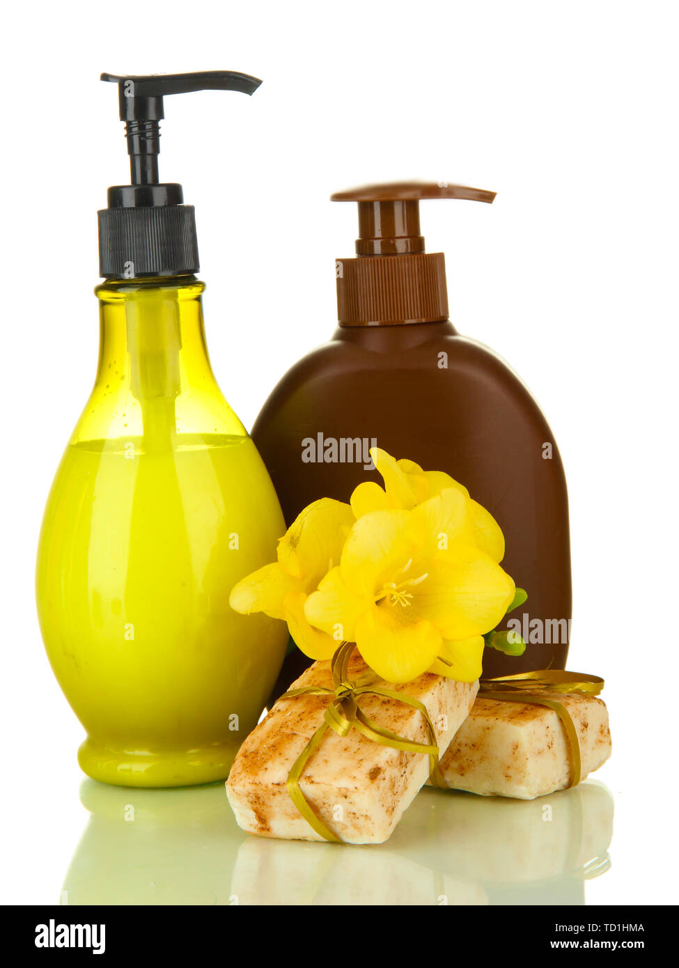 Liquid and hand-made soaps isolated on white Stock Photo - Alamy