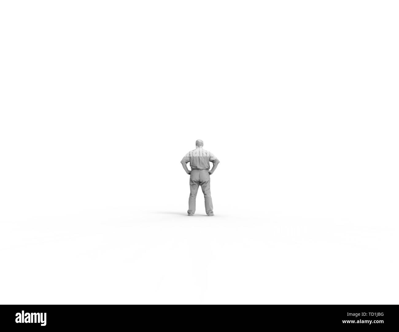 3d rendering of a grey 3d scanned person standing in white studio ...