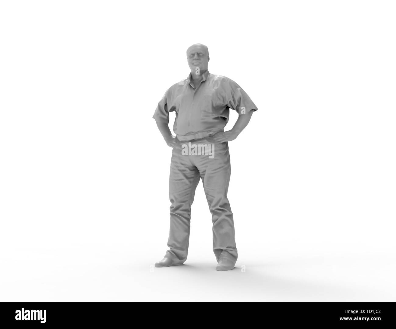 3d rendering of a grey 3d scanned person standing in white studio ...