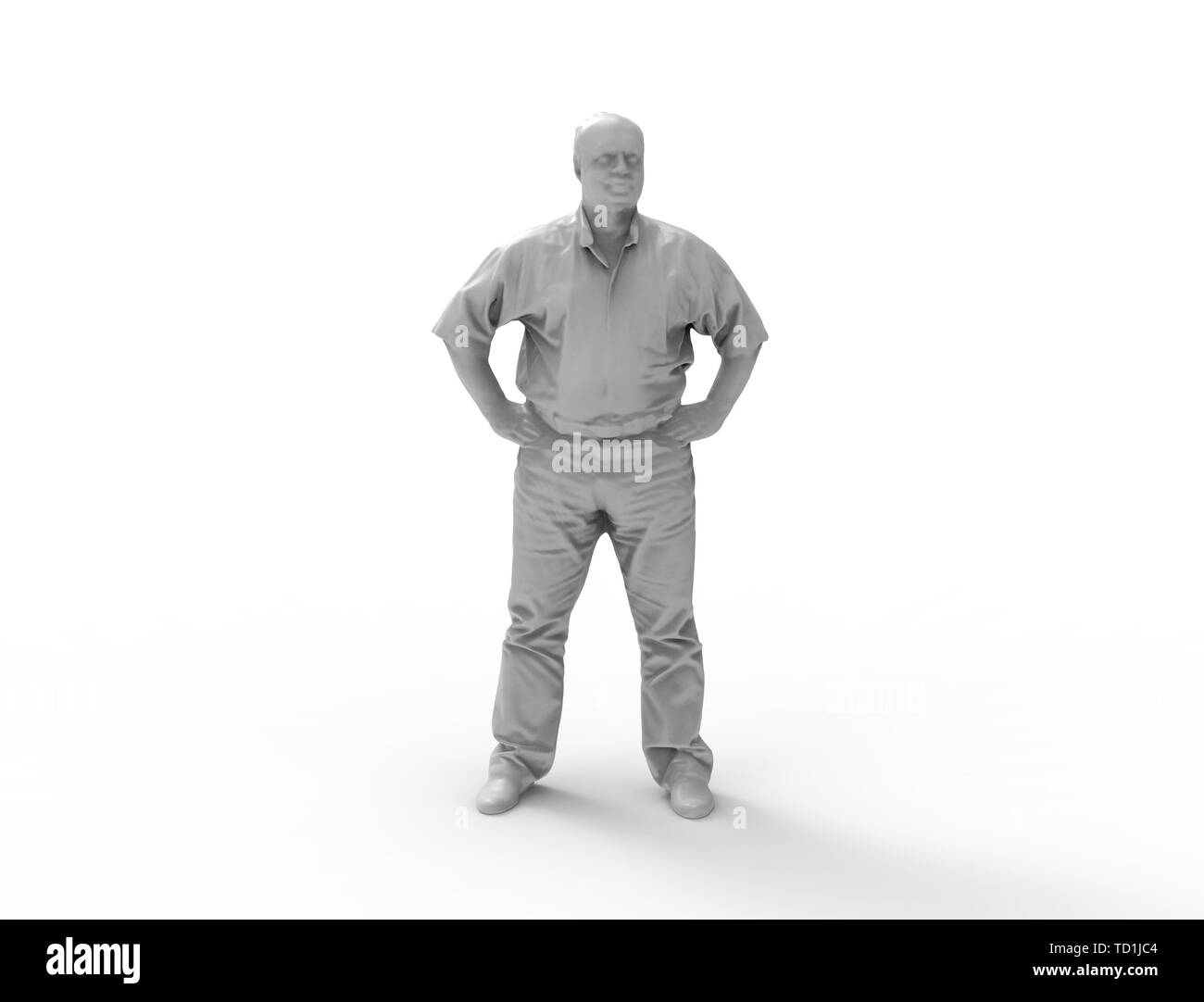 3d rendering of a grey 3d scanned person standing in white studio ...