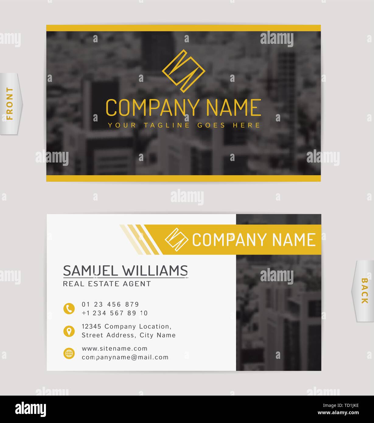 Business card for real estate company. Vector template with blurred ...