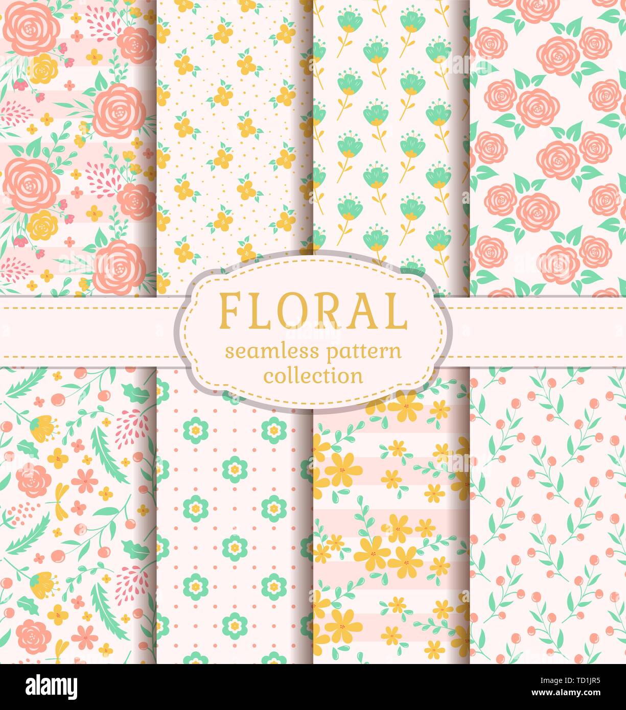 Floral seamless patterns. Collection of backgrounds with cute flowers ...