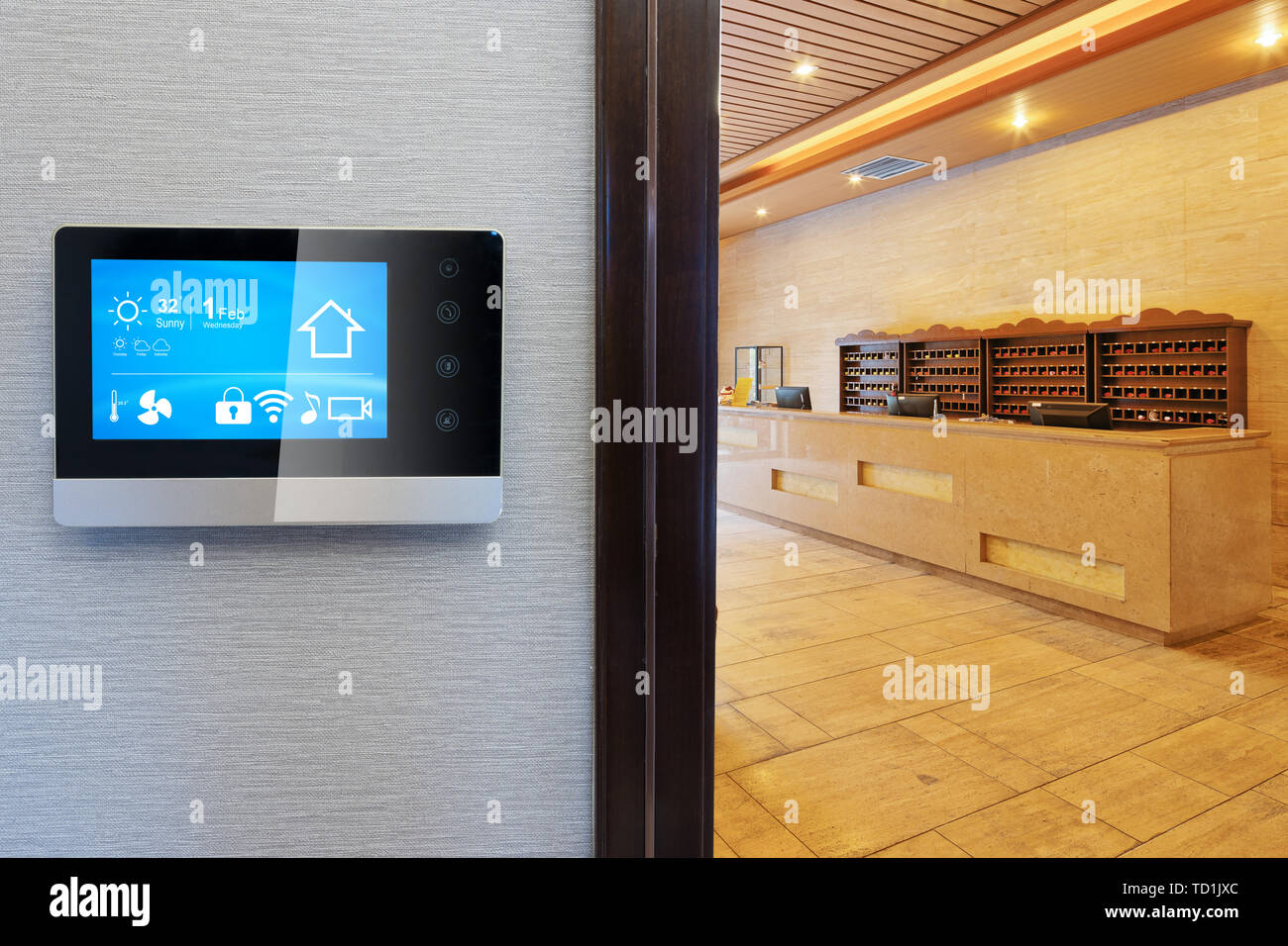 smart screen with smart home with modern lobby Stock Photo - Alamy