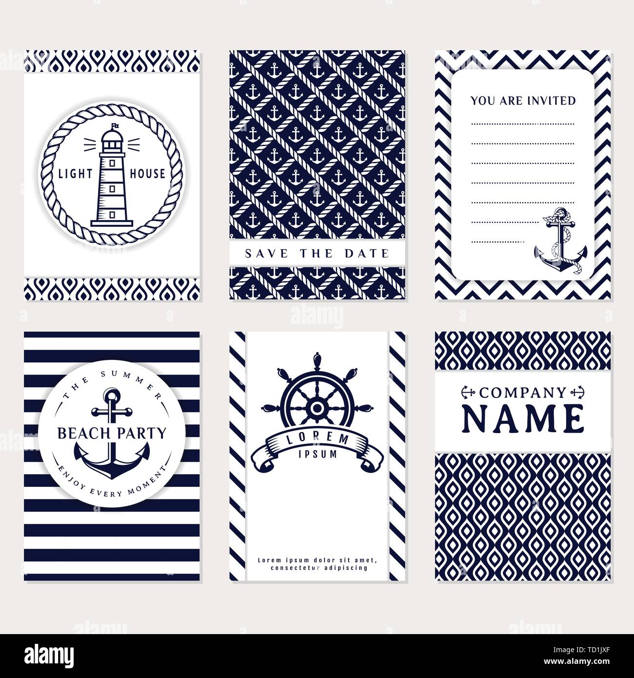Set of nautical and marine banners and flyers. Elegant card templates ...
