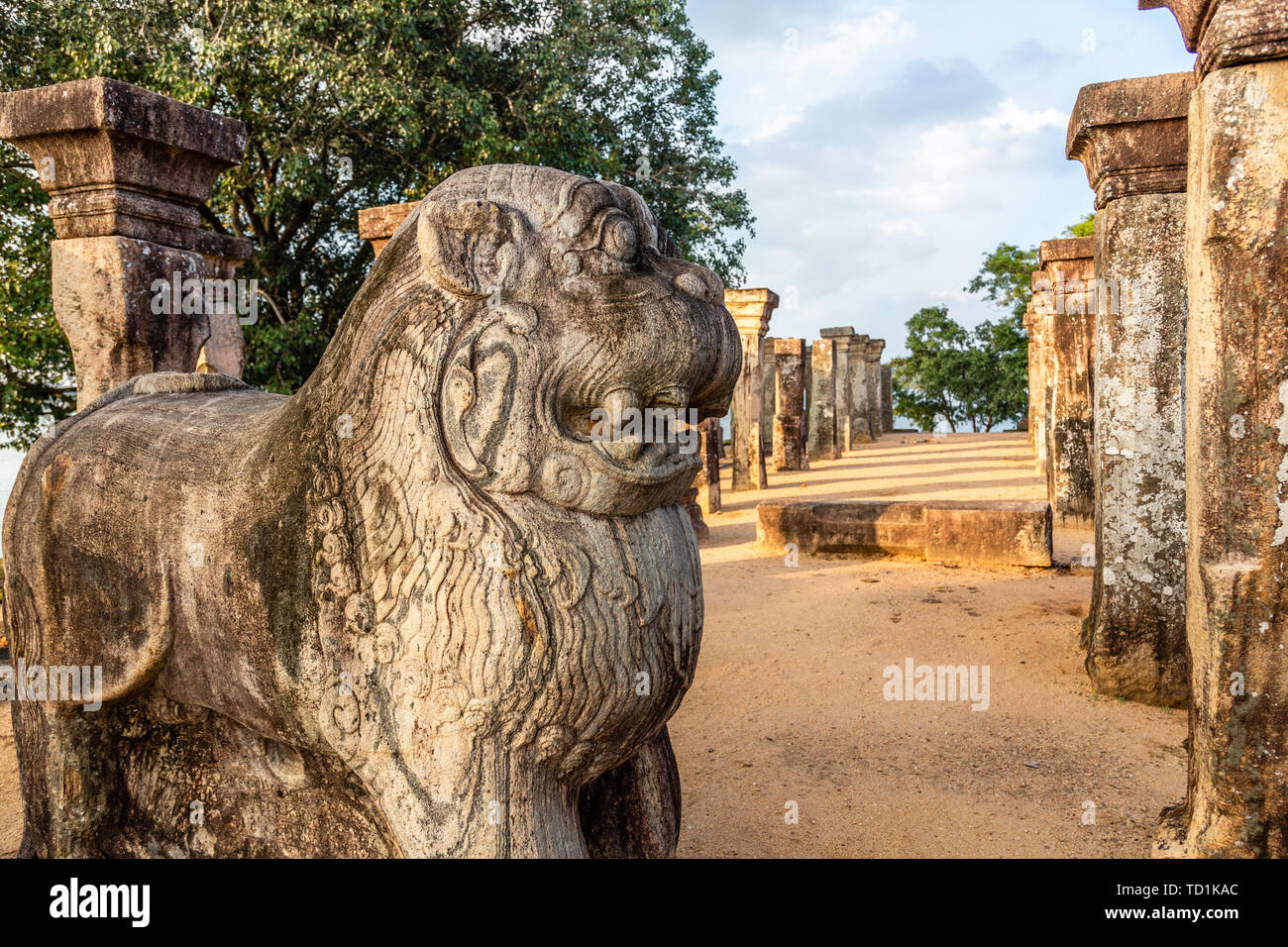 Lions statues at Nissanka Malla King’s audience hall, Polonnaruwa, Sri ...