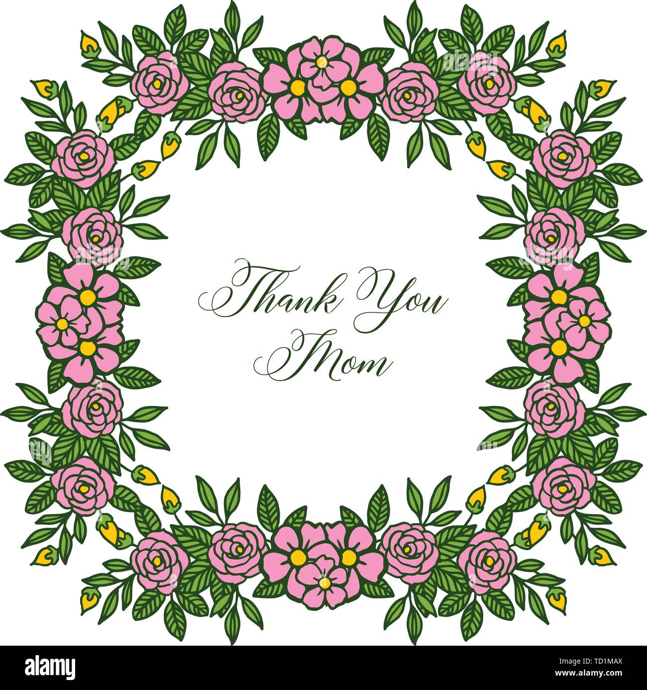 Vector illustration poster thank you mom with various artwork pink ...