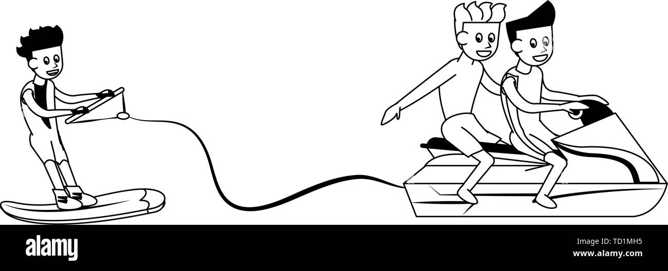 Wakeboarding extreme sport cartoons in black and white Stock Vector ...