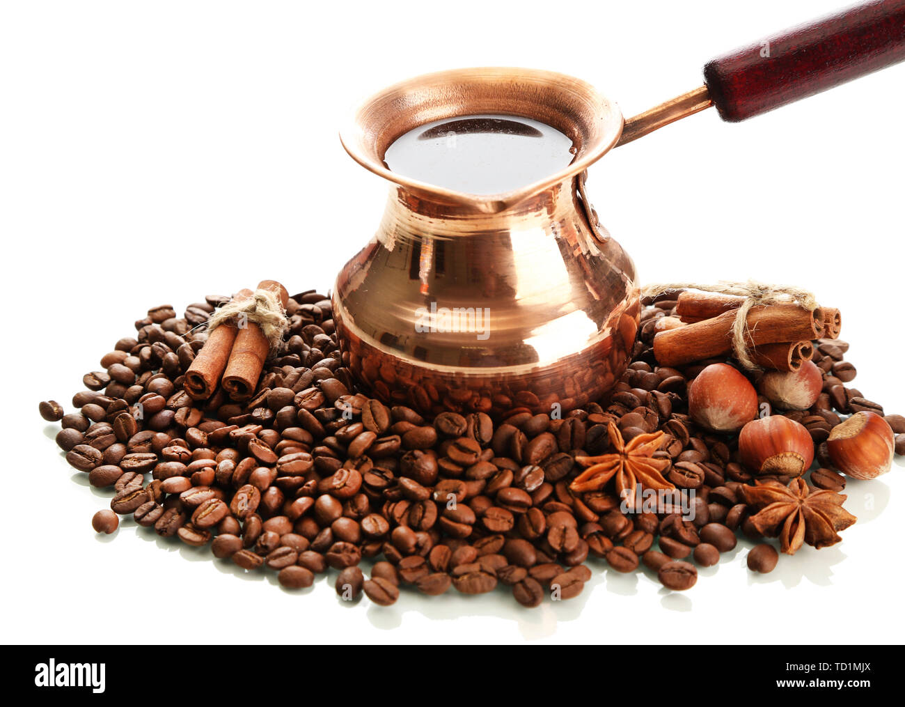 Coffee pot and coffee beans, isolated on white Stock Photo - Alamy
