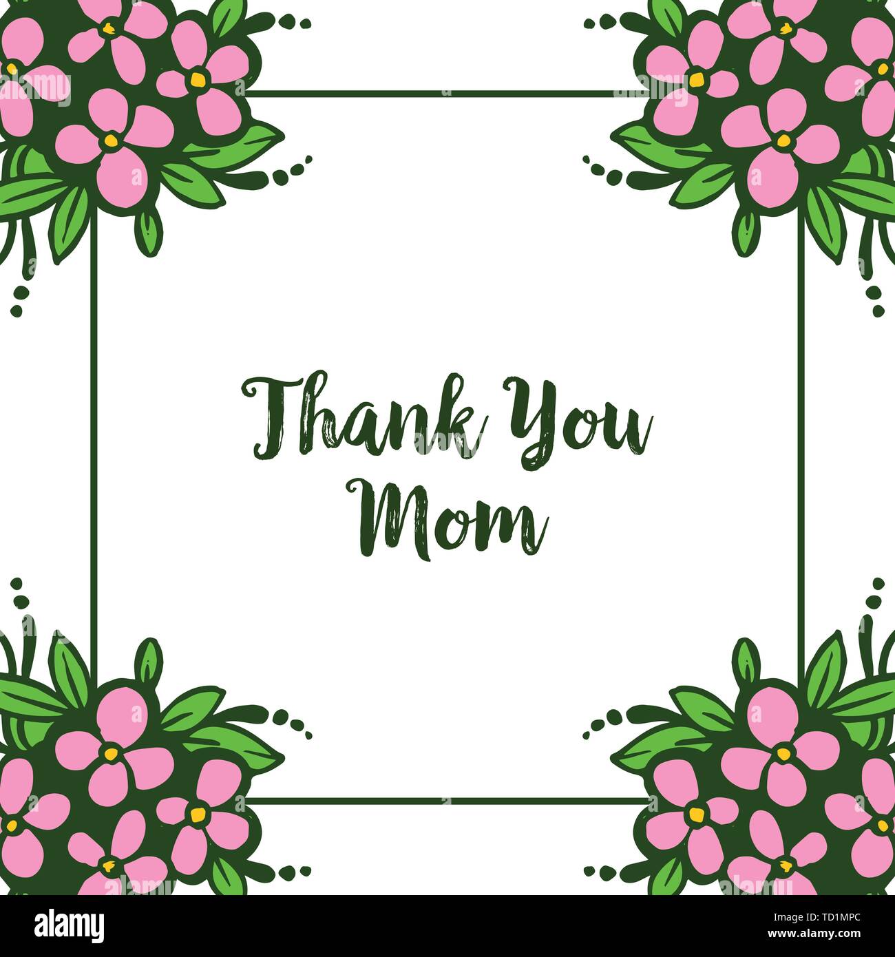 Vector illustration lettering thank you mom with crowd of pink wreath ...