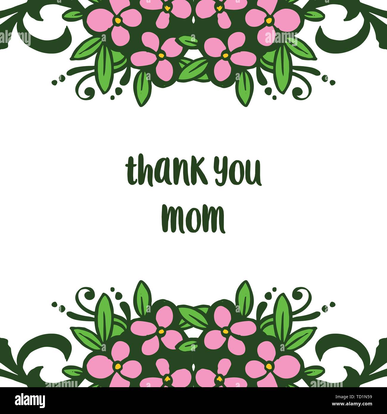 Vector illustration thank you mom with pink wreath frames isolated on ...