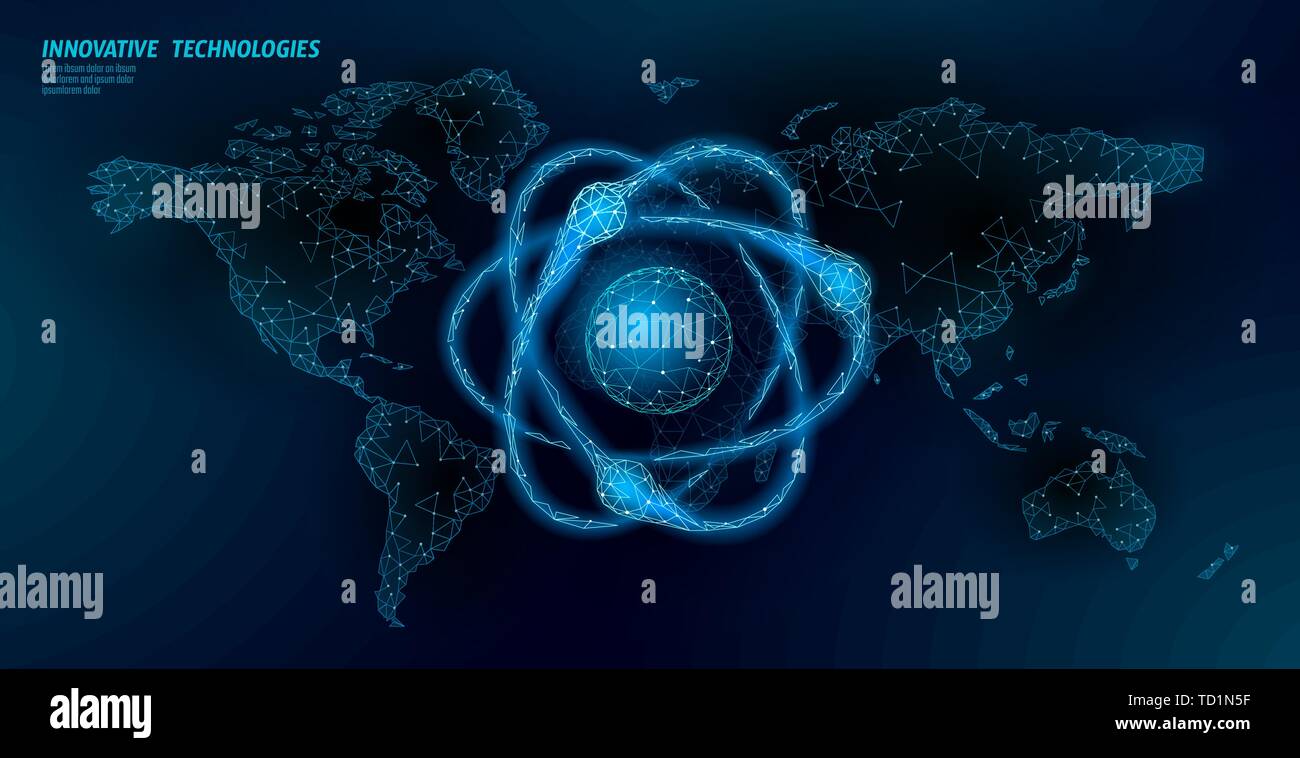 Atom particle sigh on world map. Nuclear military weapons global danger ...