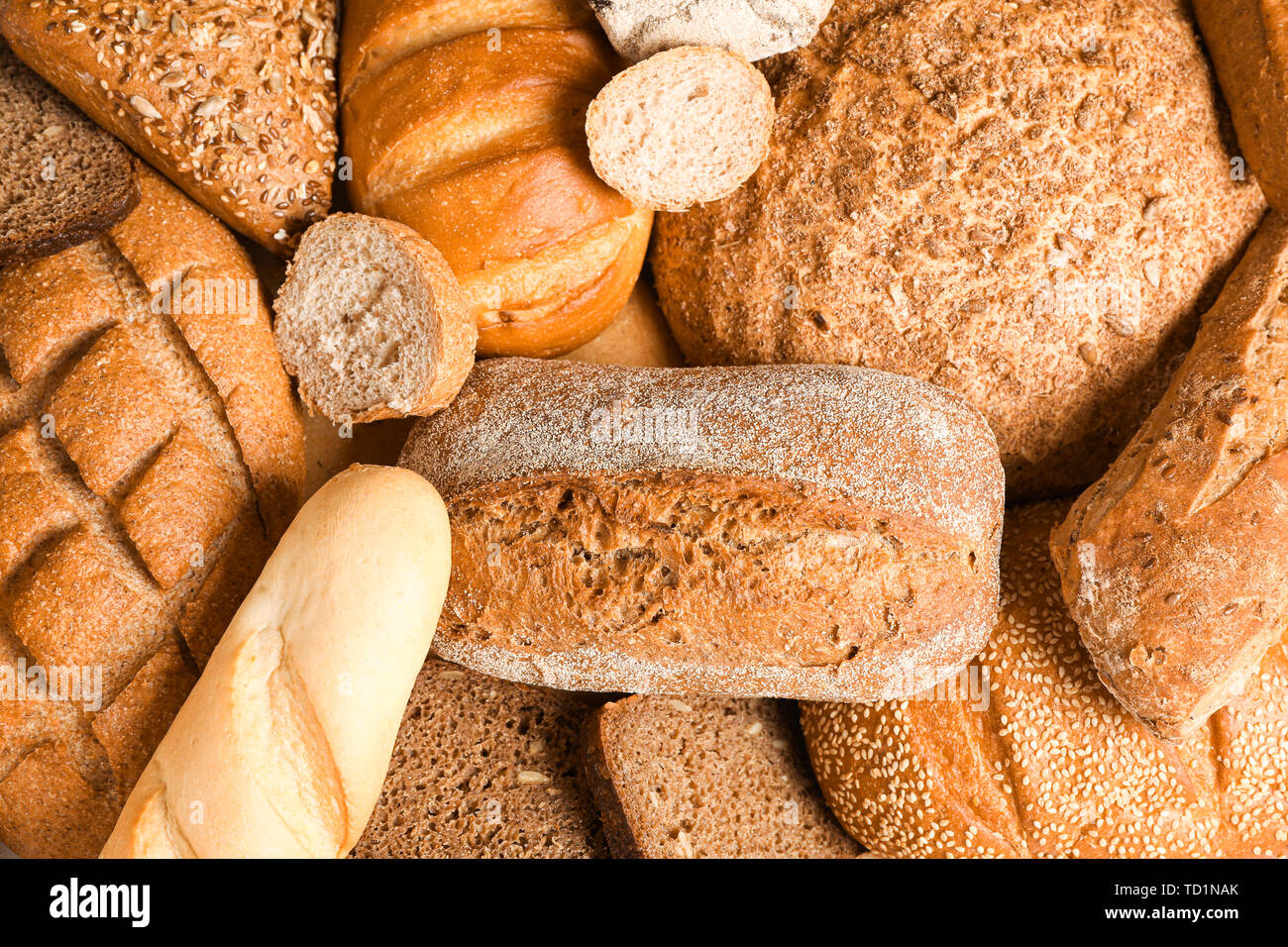 Different bakery products as background, closeup and top view Stock ...