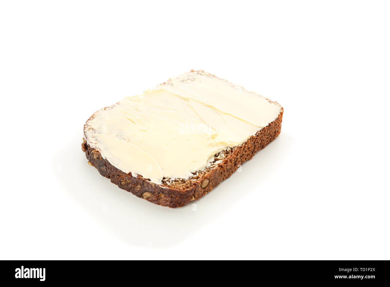 Rye bread piece with butter isolated on white background. Bakery ...