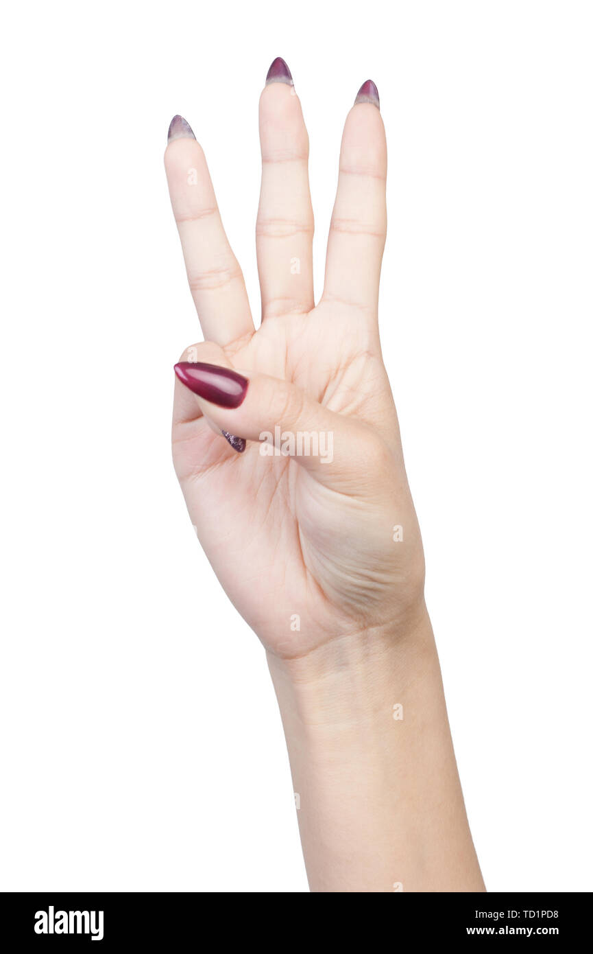 Finger counting three hand gesture Cut Out Stock Images & Pictures - Alamy