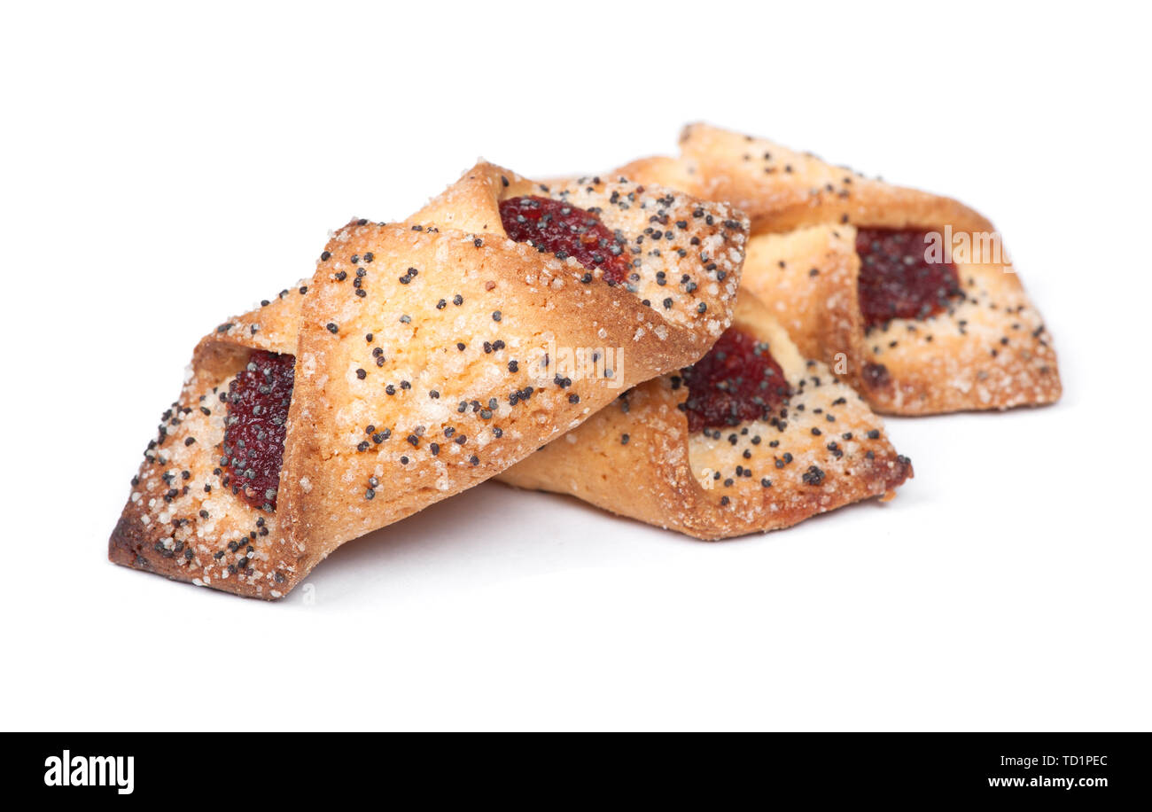 Group of cookies with poppy seeds and jam isolated on white background ...