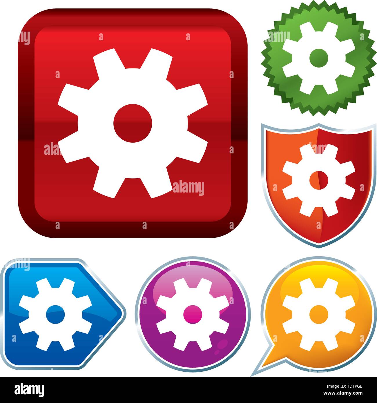 Vector illustration. Set shiny icon series on buttons. Settings Stock ...