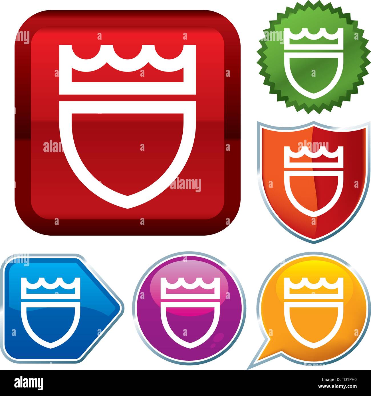 Vector illustration. Set shiny icon series on buttons. Shield Stock ...