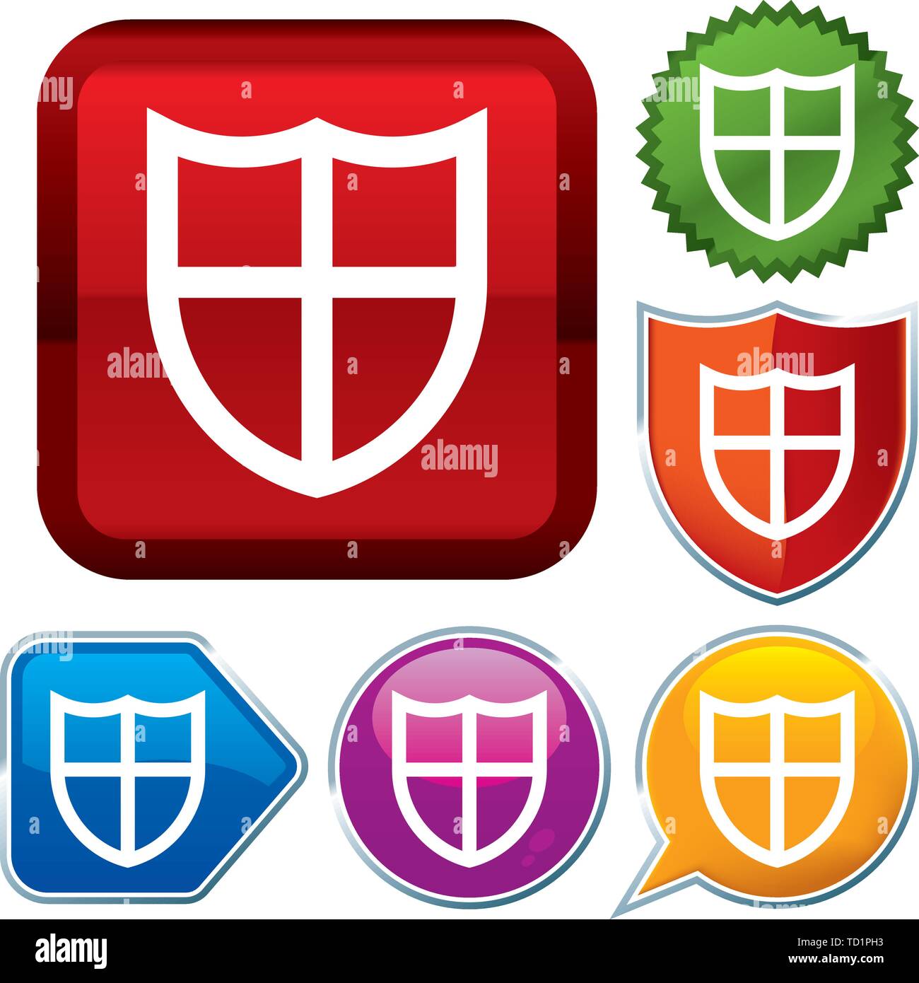 Vector illustration. Set shiny icon series on buttons. Shield Stock ...