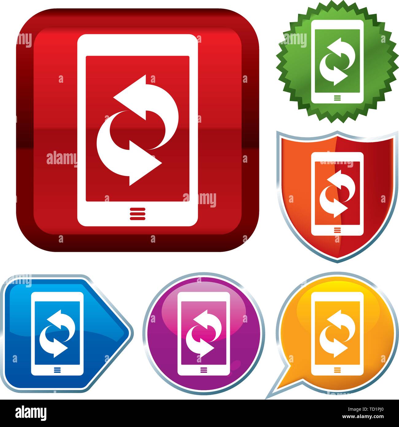 Vector illustration. Set shiny icon series on buttons. Smartphone Stock ...